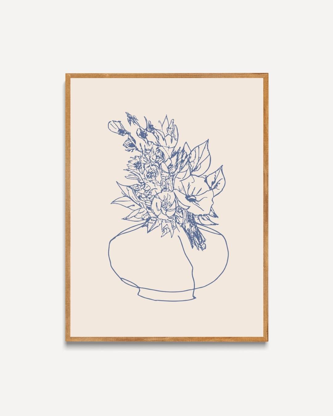 Blauwe vaas schets Poster acrylic, baklijst, canvas, dibond ...