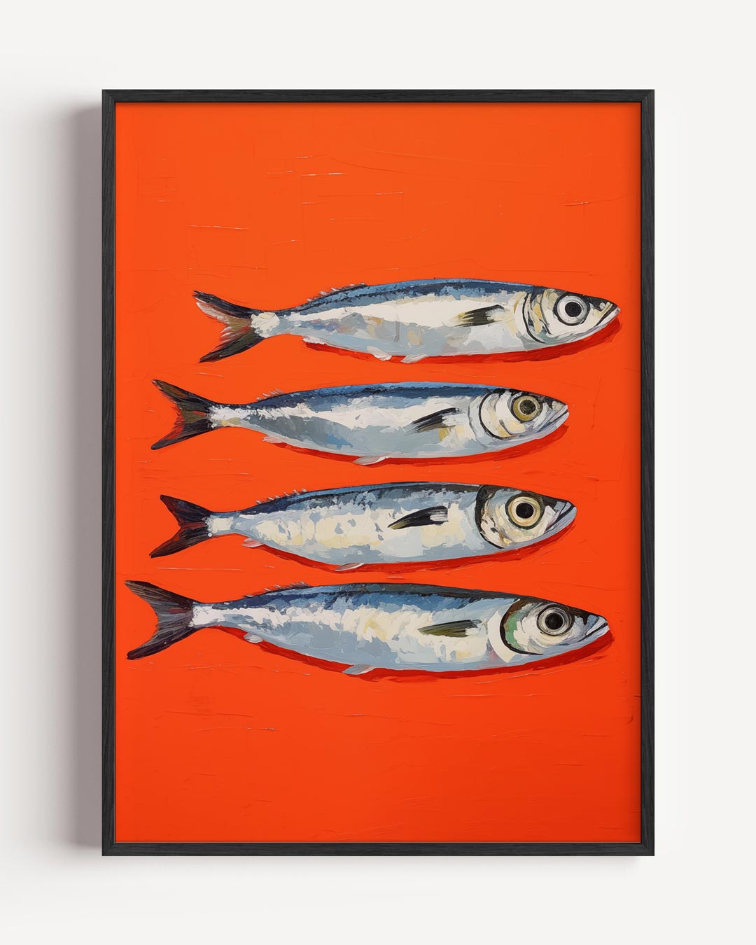 Vier Visjes op een Rijk Oranje Canvas – Poster-Wanddecoratie